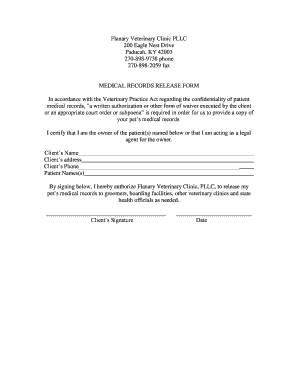 Fillable Online Medical Records Release Form - Flanary Veterinary ...
