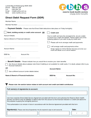 Fillable Online Direct Debit Request Form DDR - myrbhscomau Fax Email ...