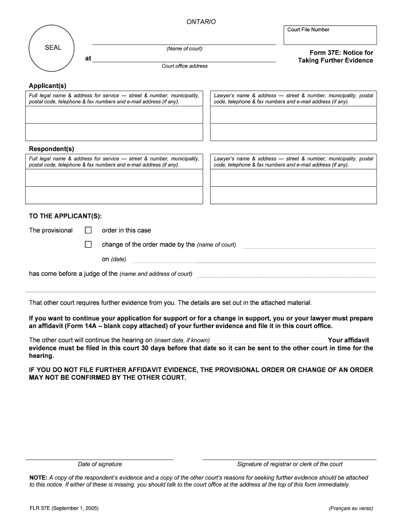 Fillable Online Form 37E Notice for Taking Further Evidence ...