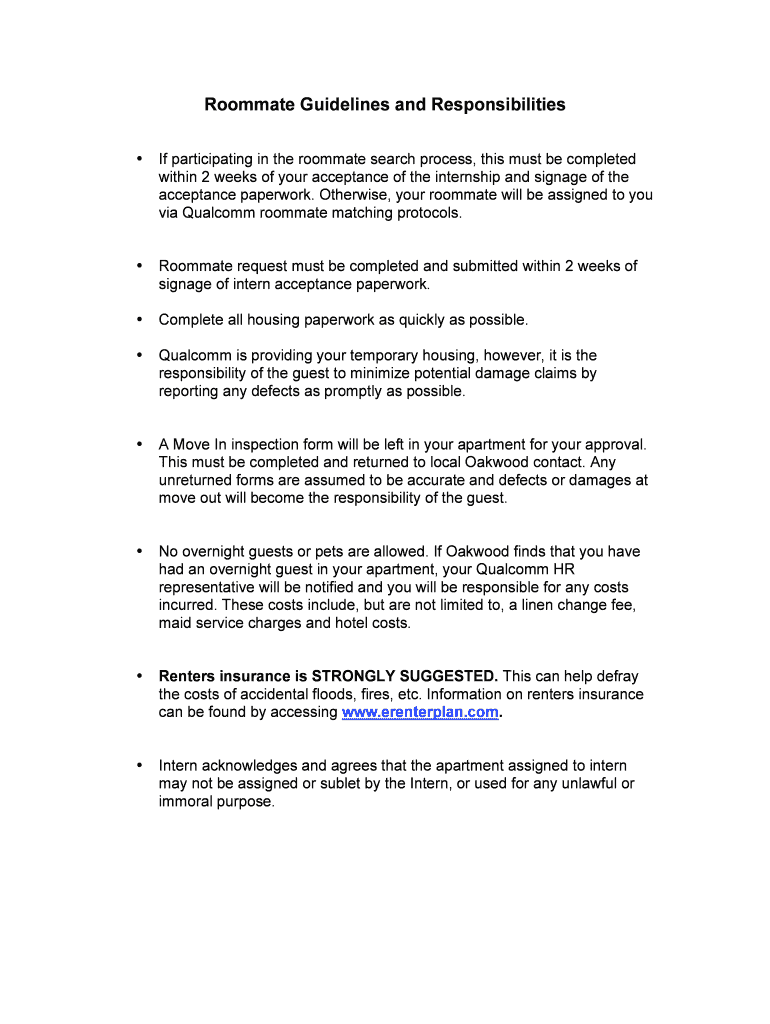 Fillable Online Roommate Guidelines and Responsibilitiesdoc Fax Email ...