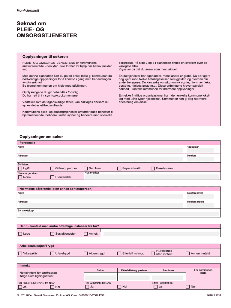 Fillable Online S knad om PLEIE- OG OMSORGSTJENESTER - Rygge kommune Fax Email Print - pdfFiller