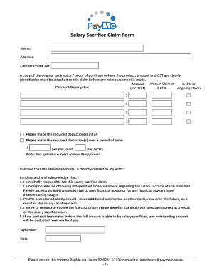 Fillable Online Salary Sacrifice Claim Form - bPayMeb Fax Email Print ...