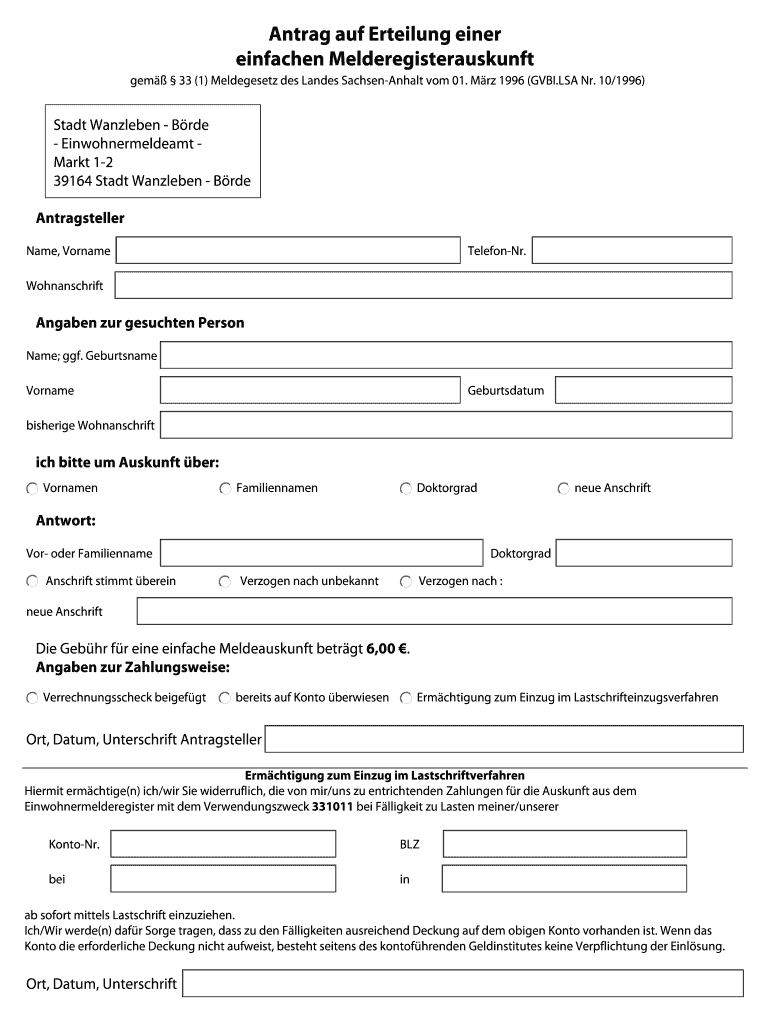 Ausfüllbar Online wanzleben-boerde Antrag auf Erteilung einer einfachen Melderegisterauskunft ...