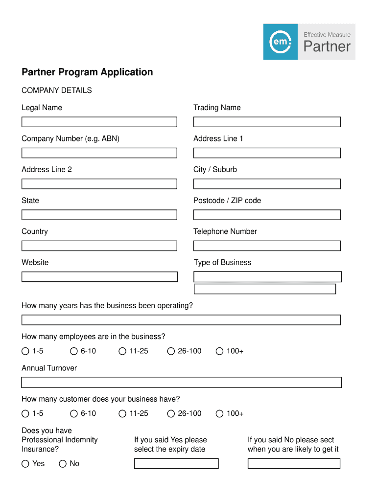 Fillable Online Partner Program Application - Effective Measure Fax Email Print - pdfFiller