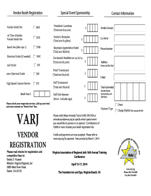 Fillable Online varj Vendor Booth Registration Special Event ...