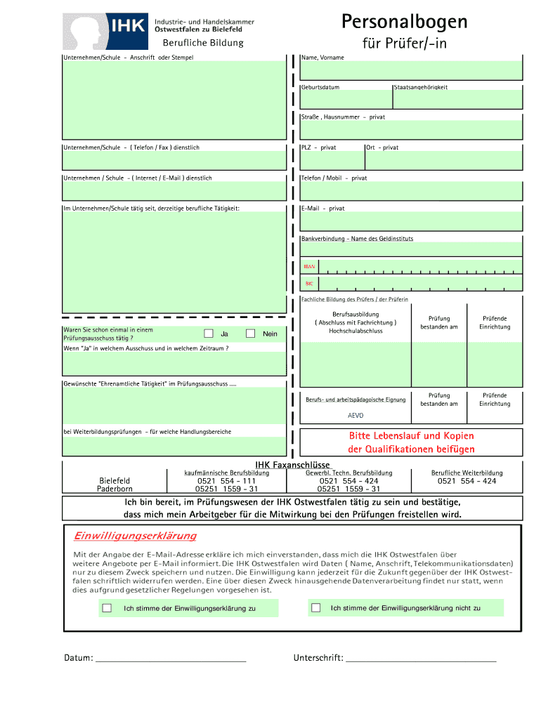Ausfüllbar Online ostwestfalen ihk 2014-07-18 Personalbogen - Prffer ...