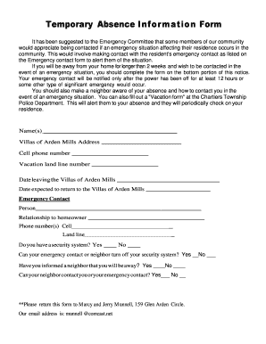 Fillable Online Temporary Absence Information Form Fax Email Print ...