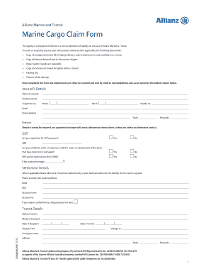 Fillable Online Marine bCargob Claim bFormb - goods in transit ...