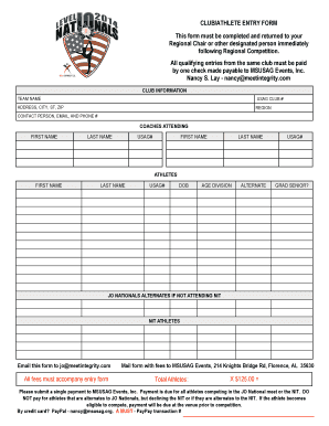 Fillable Online msusag Athlete Entry Form - bMSUSAGb Fax Email Print ...