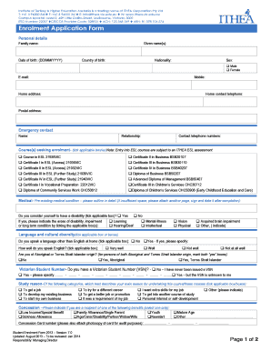 Fillable Online ithea vic edu Enrolment Application Form - ITHEA ...