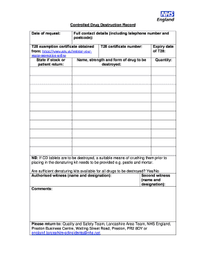 Fillable Online pharmacylancashire Controlled Drug Destruction Record ...