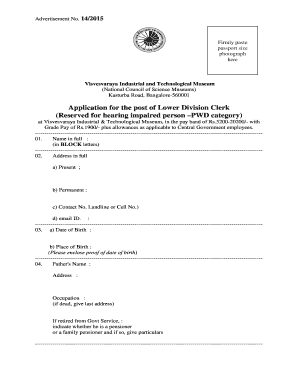 Fillable Online vismuseum gov Application Form for the post of LDC ...