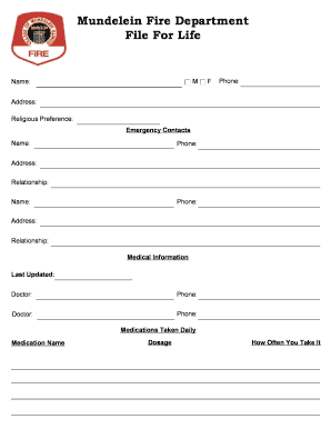 Fillable Online mundeleinfire Mundelein Fire Department File For Life ...