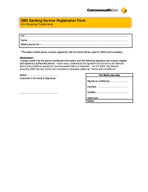 Fillable Online SMS Banking Service Registration Form for Personal ...