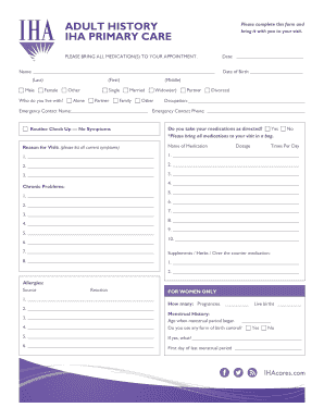 Fillable Online AdultPatient History Form - IHA Fax Email Print - pdfFiller