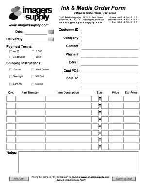 Fillable Online Ink amp Media Order Form - bimagerssupplybbcomb Fax ...