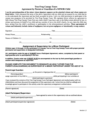 Fillable Online Minor Waiver / Release Form - Tree Frog Canopy Tours ...
