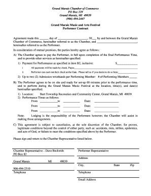 Fillable Online Festival Performer Contract - Grand Marais Michigan Fax ...