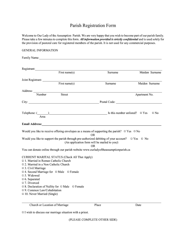 Fillable Online ourladyoftheassumptionparish Parish Registration Form - Our Lady of the ...