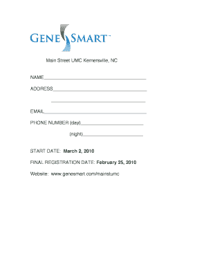Fillable Online mainstreetumc Gene Smart Registration Form Fax Email ...