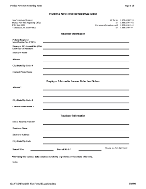 Fillable Online BFLORIDA NEW HIRE REPORTING FORMb Employer Information ...