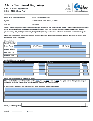 Fillable Online ATB 2016-2017 Enrollment Form - Adams Traditional ...