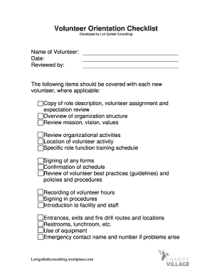 Fillable Online Volunteer Orientation Checklist - southeastconnectionca ...