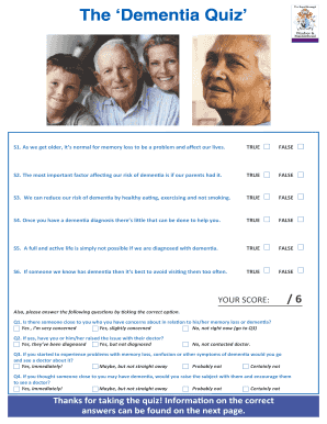 Fillable Online The Dementia Quiz Fax Email Print - pdfFiller