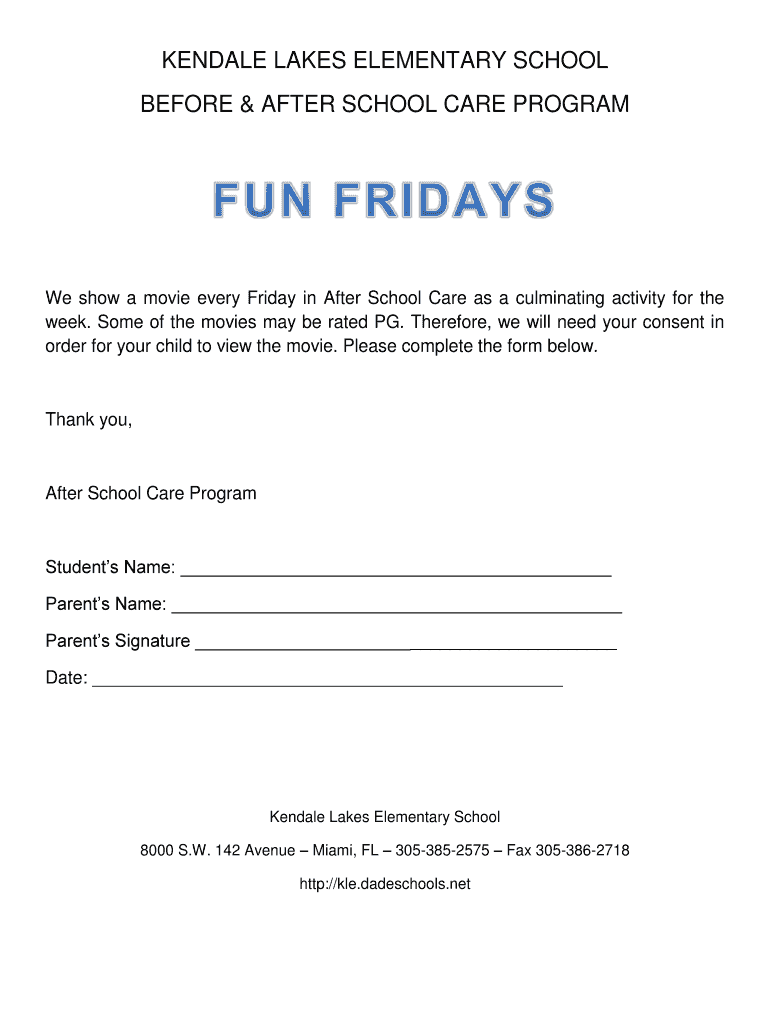 Fillable Online kle dadeschools Fun Fridays Form - Kendale Lakes ...