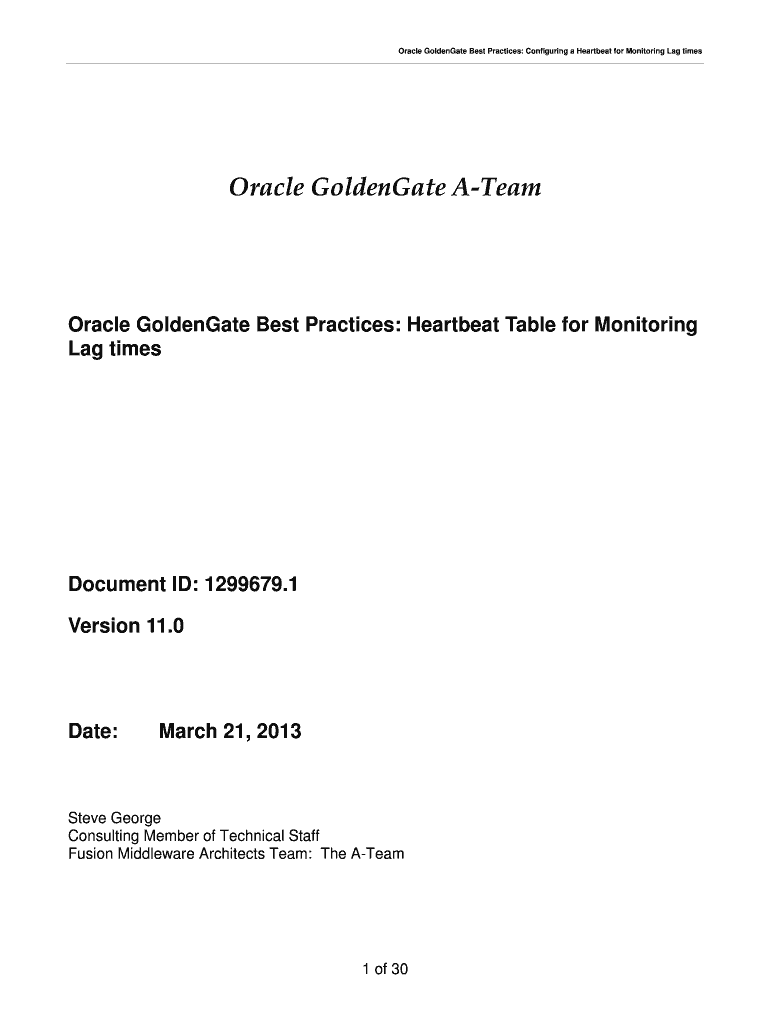 Fillable Online Oracle Goldengate Best Practices Configuring A Heartbeat For Monitoring Lag