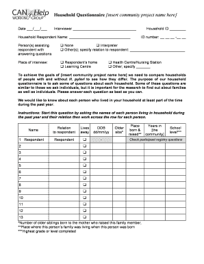 Fillable Online canhelpworkinggroup Household Questionnaire insert ...