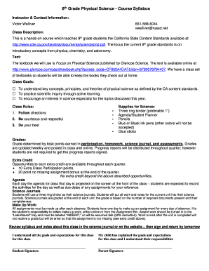 Fillable Online 8th Grade Physical Science - Course Syllabus Review ...