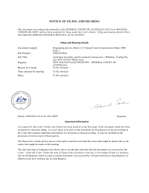 Fillable Online Originating process and concise statement - ASIC Fax ...