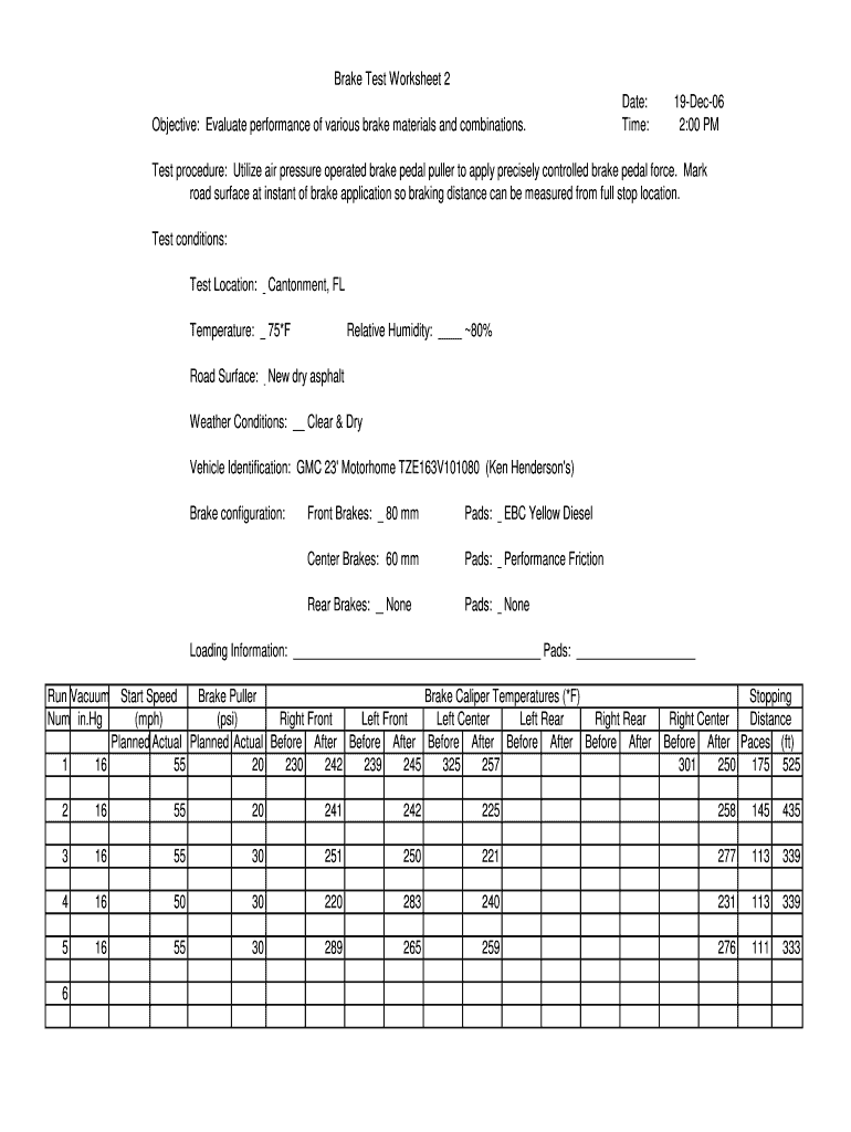 Fillable Online bdub Brake Test Worksheet 2.pdf - bdub.net Fax Email ...
