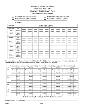 Fillable Online Western Christian Academy Quarterly Grade Report Form ...