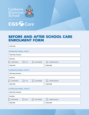 Fillable Online cgs act edu BEFORE AND AFTER SCHOOL CARE ENROLMENT FORM ...