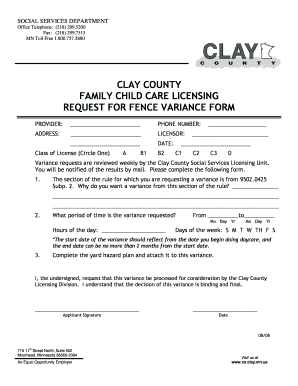 Fillable Online Request for Fence Variance - Clay County Fax Email ...