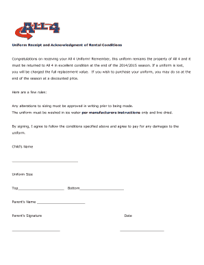 Fillable Online Uniform Rental Agreement - All4GymTexas Fax Email Print ...