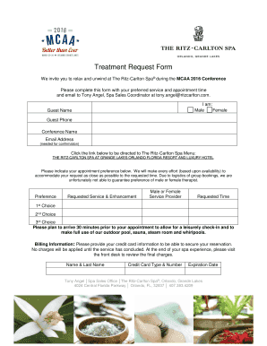 Fillable Online mcaaconvention Spa Treatment Request Form ...