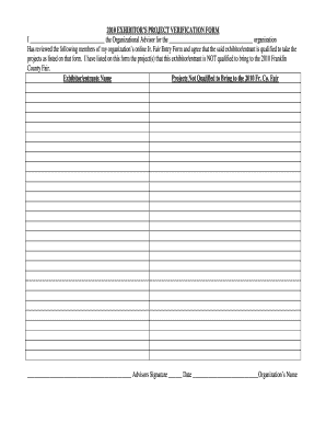 Fillable Online fcfair 2010 EXHIBITORS PROJECT VERIFICATION FORM I the ...