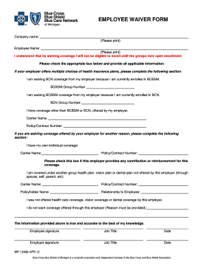Fillable Online EMPLOYEE WAIVER FORM - bcambridgeb-bcgbbcomb Fax Email ...