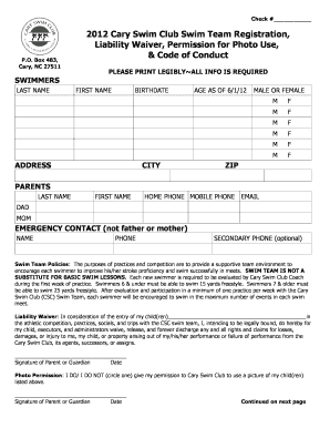 Fillable Online caryswimclub 2012 Cary Swim Club Swim Team Registration Liability - caryswimclub ...