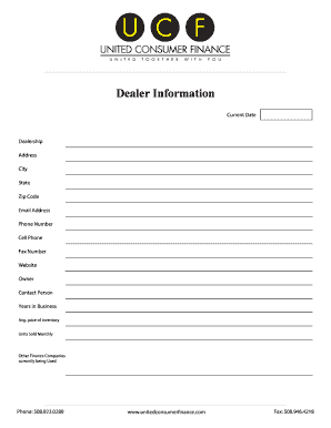 Fillable Online Dealer Information Sheet - United Consumer Finance Inc ...