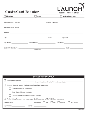 Fillable Online Credit Card Reorder - Launch Federal Credit Union Fax ...