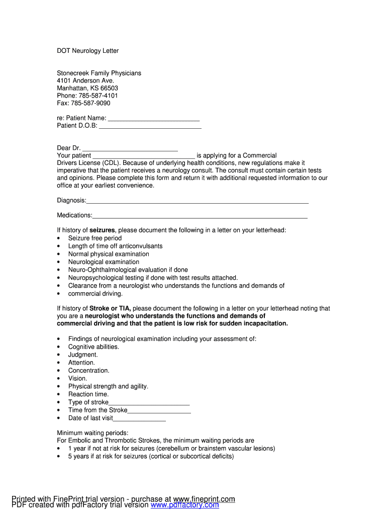 Fillable Online SCFP DOT Neurology Letter.docx - Stonecreek Family ...