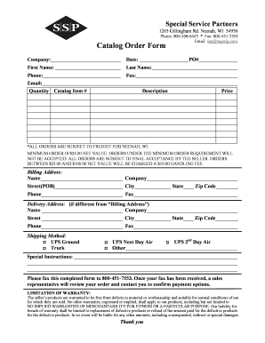 Fillable Online Catalog Order Form Email ssptagmfg - bssptagbbcomb Fax ...