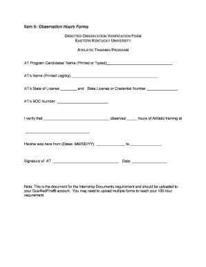Fillable Online Item 6 Observation Hours Forms DIRECTED OBSERVATION Fax ...
