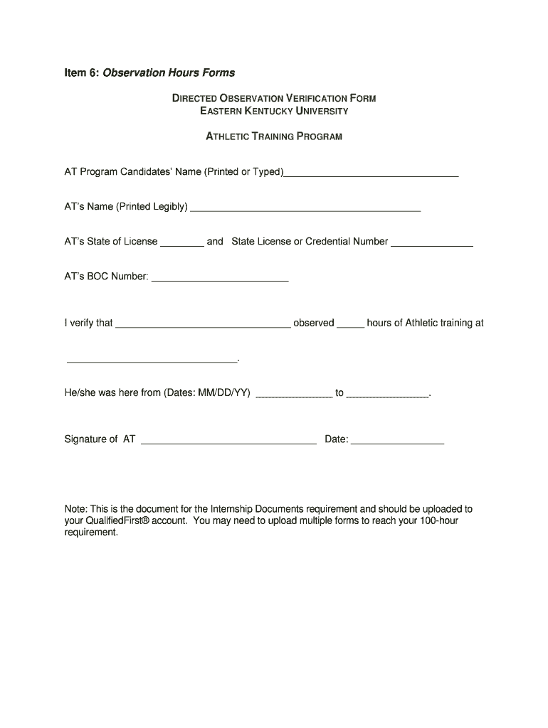Fillable Online Item 6 Observation Hours Forms DIRECTED OBSERVATION Fax ...