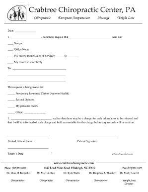 Fillable Online Request For Records - Crabtree Chiropractic Center Fax ...