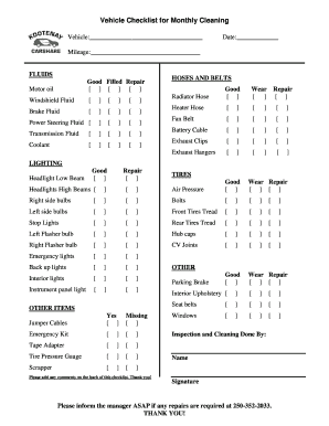 Fillable Online carsharecoop Vehicle Checklist for Monthly Cleaning Fax ...